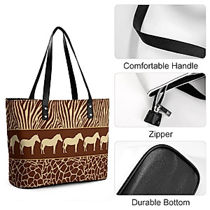 Womens Handbag Animals Horse Giraffe Prints Leather Tote Bag Top Handle Satchel Bags For Lady