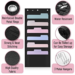 Mr. Pen- Hanging Wall File Organizer, 6 Pocket, Black, 3 Overdoor Hangers Included, Over The Door File Organizer, Hanging Folder Organizer, Wall Folder Organizer, Hanging File Organizer for Wall