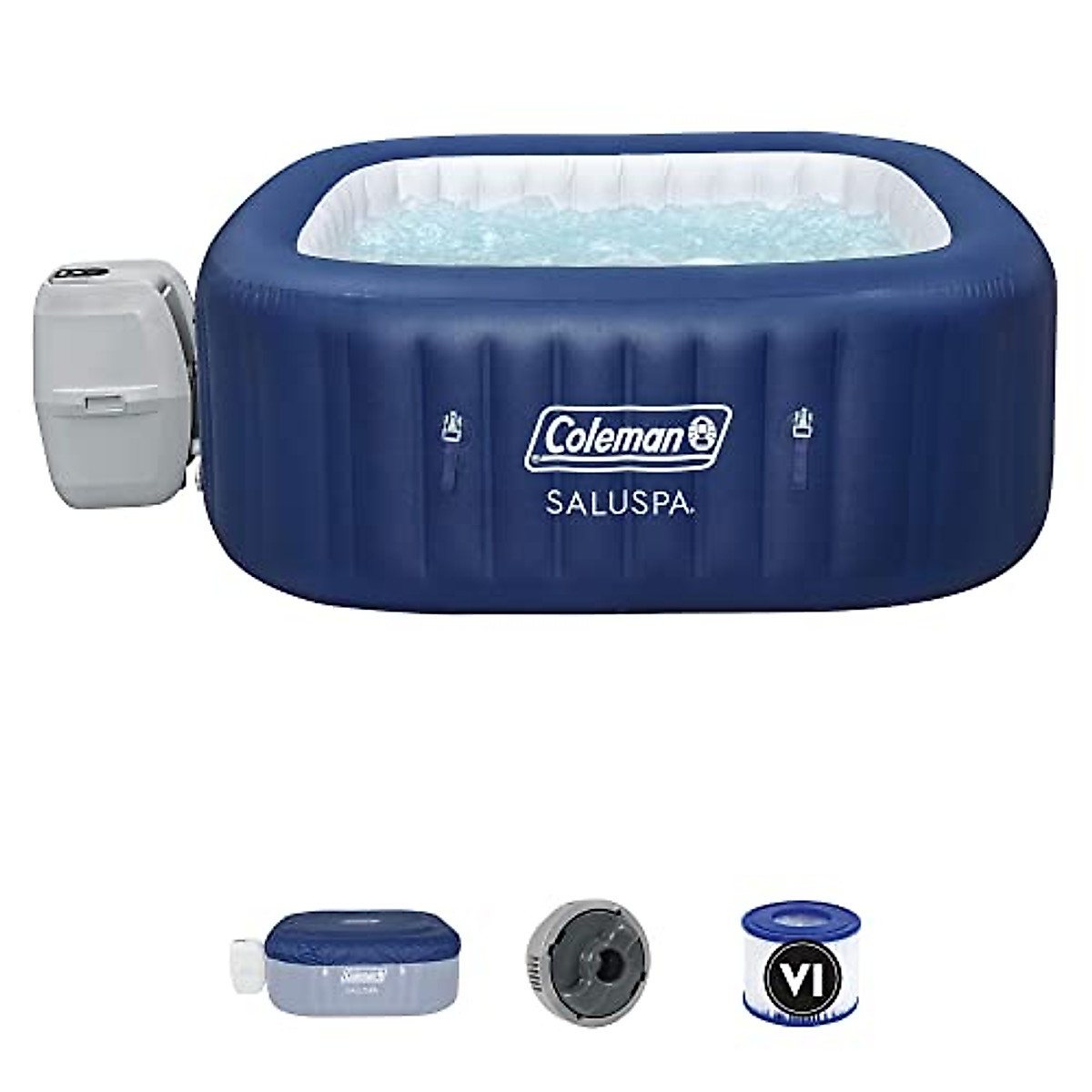 Coleman 90454 Atlantis SaluSpa 71" x 26" 4-6 Person Outdoor Portable Inflatable Square Hot Tub Spa with 140 Air Jets, Cover, and 2 Cartridges, Blue