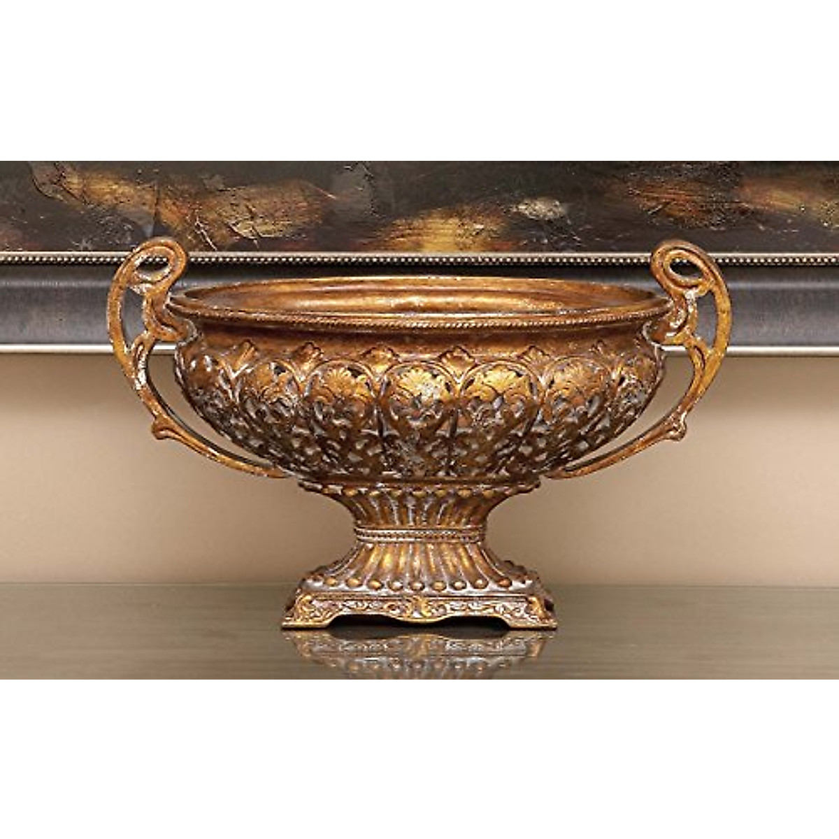 Deco 79 Polystone Ornate Decorative Bowl with Handles, 19" x 10" x 12", Gold