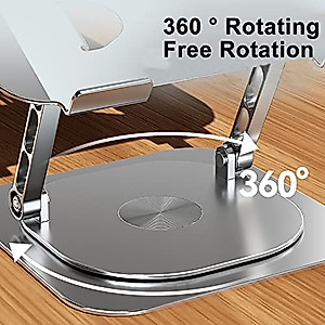 LIENS Adjustable Laptop Stand with 360 Rotating Base Compatible with MacBook Pro/Air Notebook up to 17 Inches Silver (Silver with Fan)