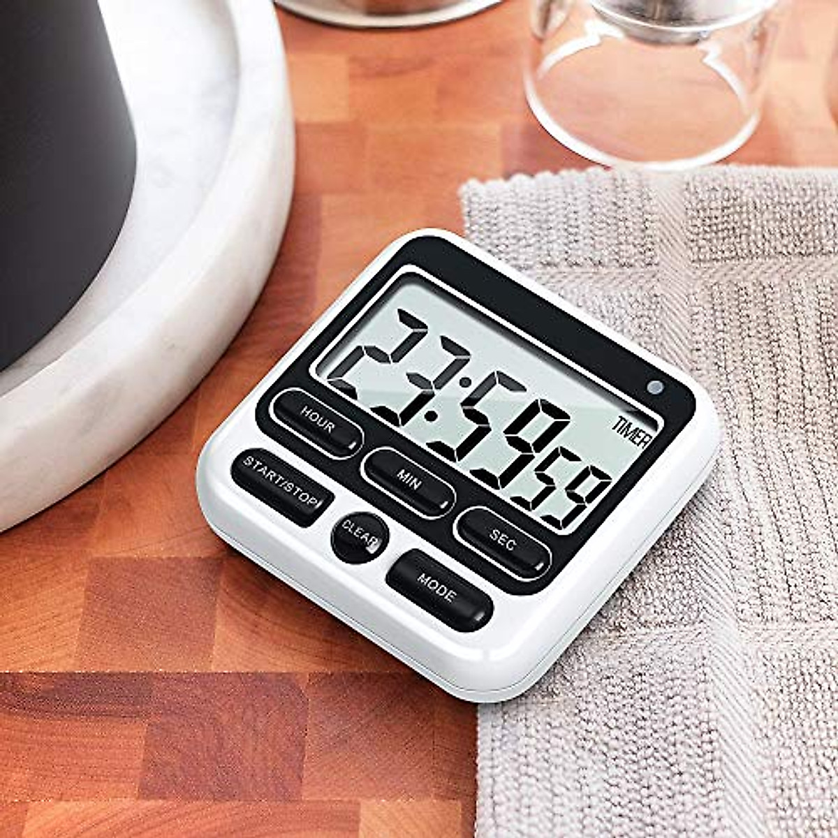 KTKUDY Digital Kitchen Timer with Mute/Loud Alarm Switch ON/Off Switch, 24 Hour Clock & Alarm, Memory Function Count Up & Count Down for Kids Teachers Cooking, Large LCD Display, Strong Magnet (Black)