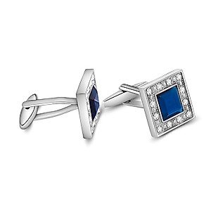 MERIT OCEAN Blue Navy Swarovski Crystal Square Cufflinks for Men Classical Swarovski Cuff Links with Gift Box Elegant Style