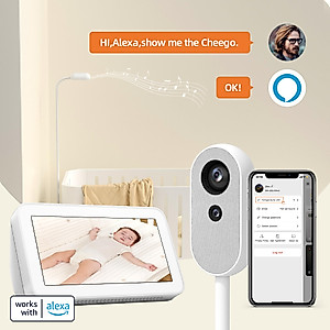 Cheego Smart Baby Monitor & Clip-On Mounting-HD Video Camera and Audio, 2-Way Talk, Nightlight and Night Vision, Room Humidity & Temp, Wake up & Crying Detection Works with Alexa