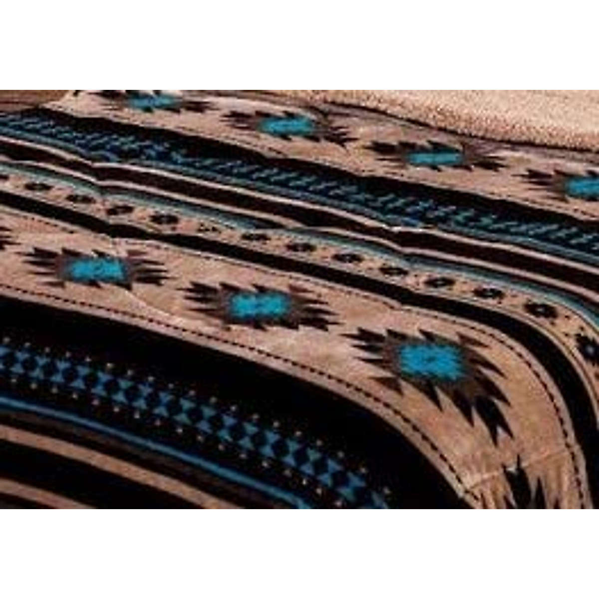 Linen Mart Southwest Aztec Sherpa Borrego Fleece Blanket - 3 Piece Set (Tan) (Queen)