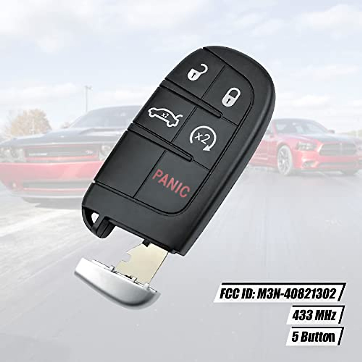 Key Fob Fits for Dodge Dart Charger Challenger 5-Button Keyless Entry Remote Control Car Key Fob, FCC ID M3N-40821302, Replace 56046759AA 56046759AB 56046759AC 56046759AD 56046759AE