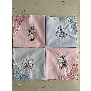 FTSUCQ Womens Vintage Floral Wedding Party Cotton Handkerchiefs, Embroidered with Lace (Lace Handkies-12PCS)