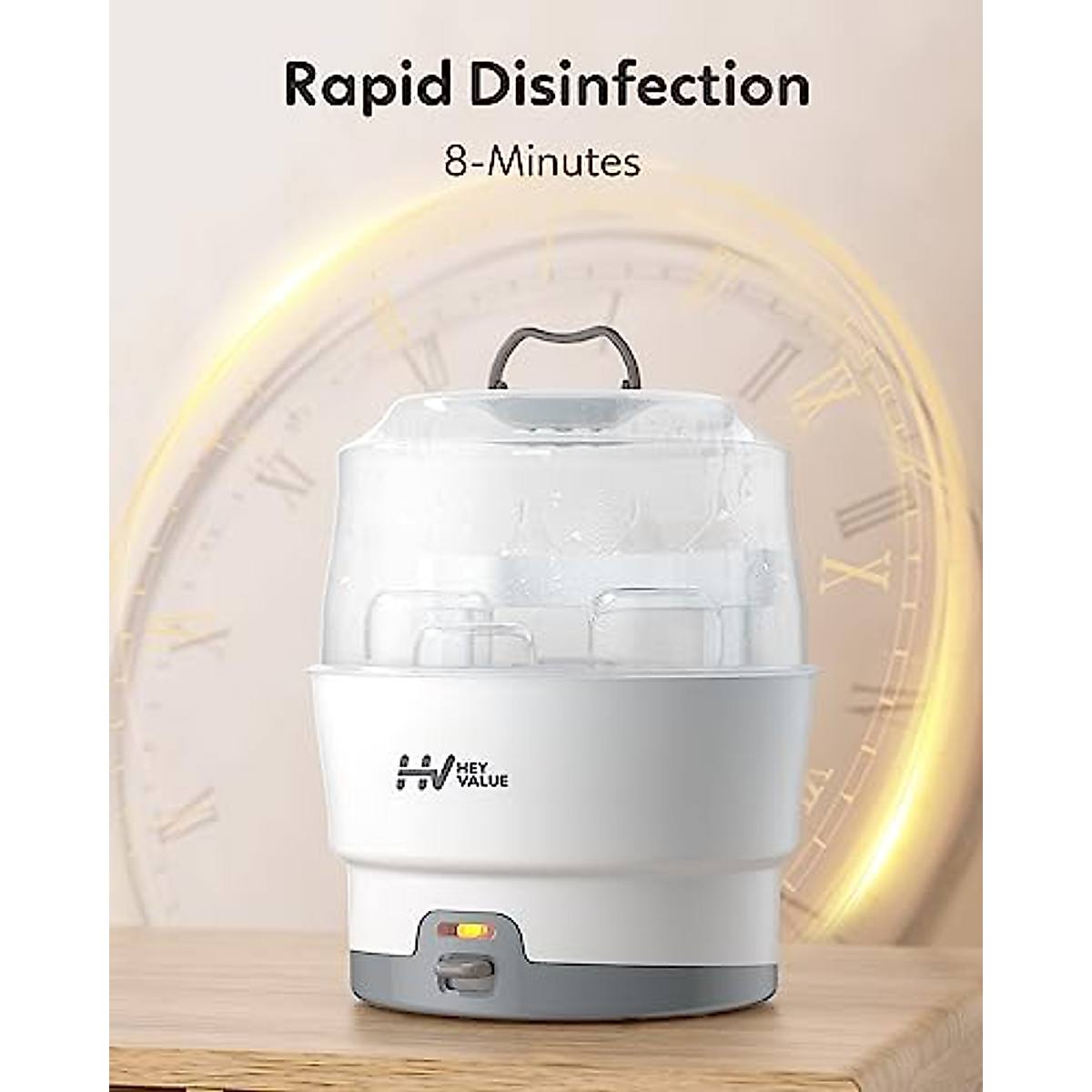 Bottle Sterilizer, Baby Bottle Sterilizer, Heyvalue Steam Bottle Sanitizer for Baby Bottles, Pacifiers, Teethers, Breast Pump Parts, Easy One Button Control Electric Bottle Sterilizer, BPA-Free