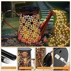 Solar Watering Can Lights,Solar Outdoor Lights,Outdoor Hanging Waterproof with 90Led String Lights,Decorations for Lawn,Backyard,Patio,Chrismas,Retro Metal Lights for Gifts for Mom Women Birthday