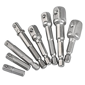 TIMESETL 8Pcs Impact Grade Socket Adapter Set, Hex Shank Square Nut Impact Driver Socket Adapter, Socket to Drill Adapter 1/4" 3/8" 1/2" Impact Driver Adapter Quick Change Drill Extension Bit Set