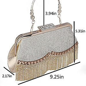 Sither Rhinestone Handbag Purses for Women Evening Handbag Purses Crystal Tassel Clutch Purses Medium Sparkly Clutches Shoulder Chain Bags for Party Prom Christmas Gift (gold)