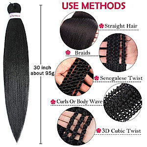 Alrence Pre Stretched Braiding Hair Long Braid 30 Inch 8 Packs Professional Braiding Hair Extensions Synthetic Crochet Twist Braids (30 Inch, 1B#)