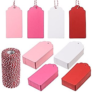 360 Pcs Valentines Day Gift Tags Kraft Paper Gift Tags Valentine’s Day Hanging Gift Label Tags Name Price Tags with String for Wedding Birthday Party Gift Wrapping Decorations, Red, Pink, White, Rose