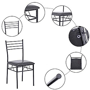 SSLine 5-Piece Glass Dining Table Set with 4 Chairs Small Space Kitchen Table Modern Simple Dining Room Dinette Sets w/1 Tempered Glass Top/Metal Frame Table and 4 Leather Cushion Seat Dining Chairs