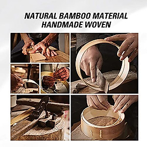 MacaRio Bamboo Steamer Basket Set 10 inch Steamer for Cooking, with Side Handles Chopsticks Ceramic Sauce Dishes Paper Liners, for Dim Sum Dumplings Buns Seafoods Rice Asian Foods