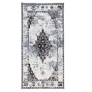 Ultra Soft Boho Distressed Faux Fur Area Rug,Silky Imitation Sheepskin Non-Shedding Stain Resistant Bedroom Floor Sofa Living Room Carpet 2'x4' Grey / Ivory