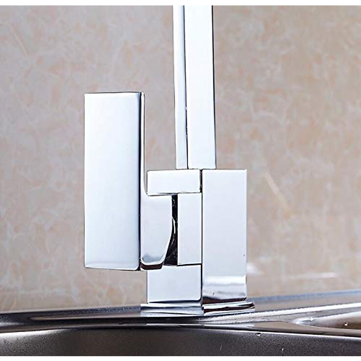 TSHH Square Kitchen Sink Faucet Single Handle One Hole Mixer Tap Kitchen Bath Faucet,Polished Chrome,FC1027