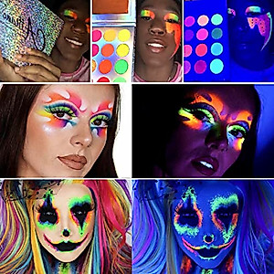 Neon Glitter Eyeshadow Palette Makeup,Afflano UV Glow Blacklight Highly Pigmented Palette Eye Shadow Pallets,Matte Bright Colorful Rainbow Blue Red Orange Purple Green Pressed Glitter Makeup Palettes