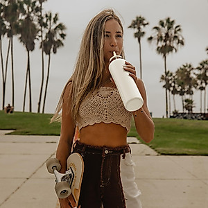 BOTTLE BOTTLE Insulated Water Bottle Coffee Tumblers with Dual-use Lid and Straw Double Walled Iced Travel Coffee Mug for Woman and Man 24oz Stainless Steel Tumbler with Handle（Ivory White）