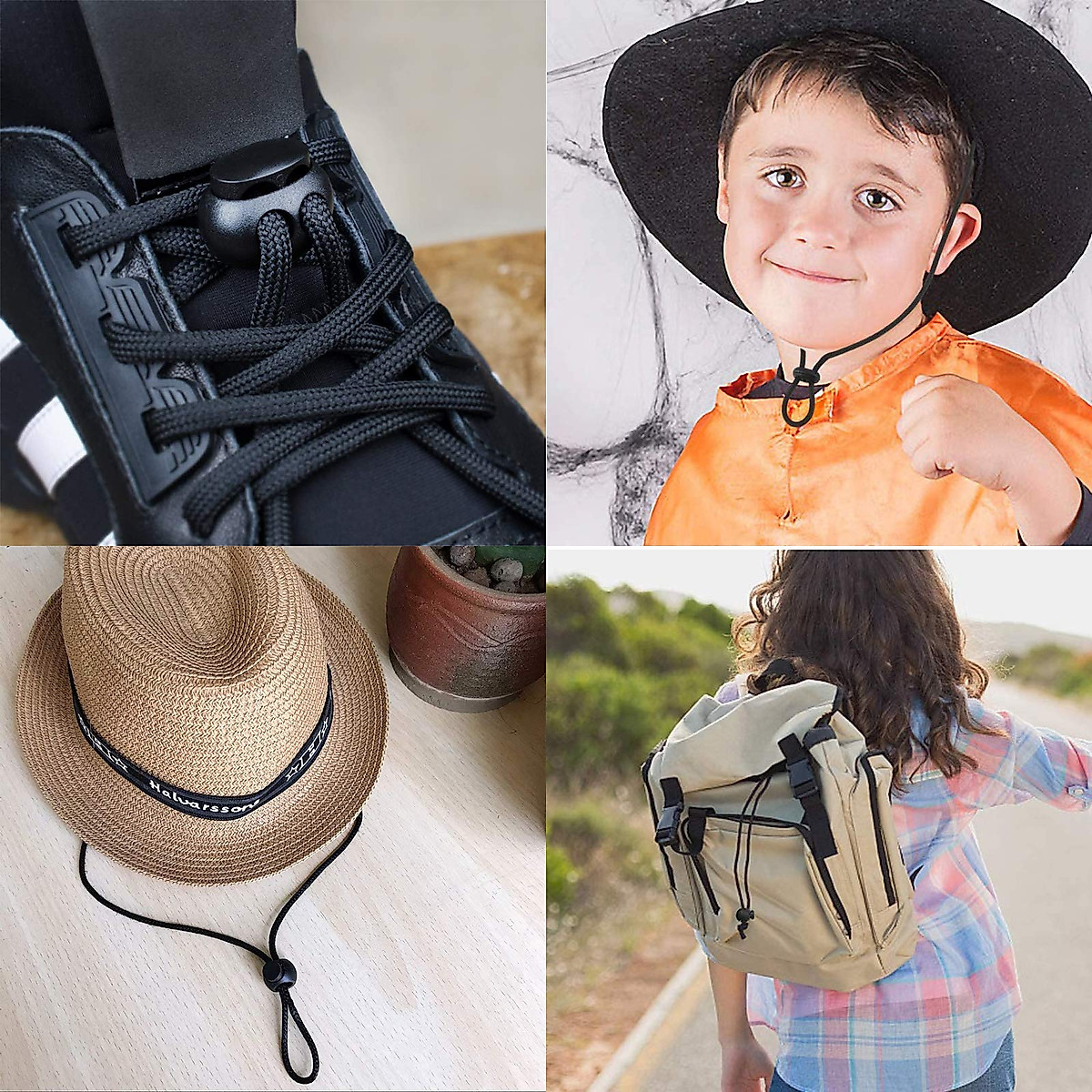 UD 40pcs Plastic Cord Locks with 18-Inch 65ft Elastic Cord Stretch String for Drawstring, Shoelaces, Clothing, Backpack, Bags (Black)