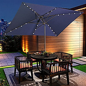 Aok Garden 10ft Patio Umbrella with Solar Lights - 30 LED Rectangular Tilt Umbrella Aluminum Pole, 6-8 Chairs Outdoor Rectangle Umbrella for Lawn Backyard, Deck, Pool and Beach, Navy Blue