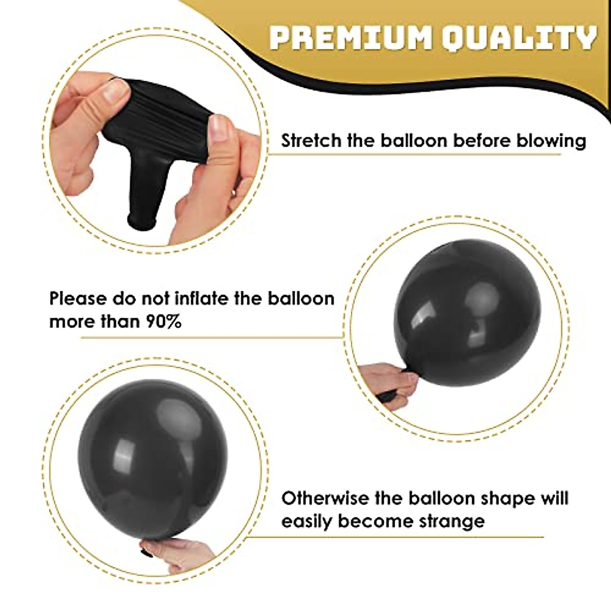 RUBFAC 65pcs 12 Inches Black Gold Confetti Balloons Kit, Metallic Gold and Black White Party Balloons with Ribbons for Birthday, Wedding, Baby Shower, Graduation Decorations