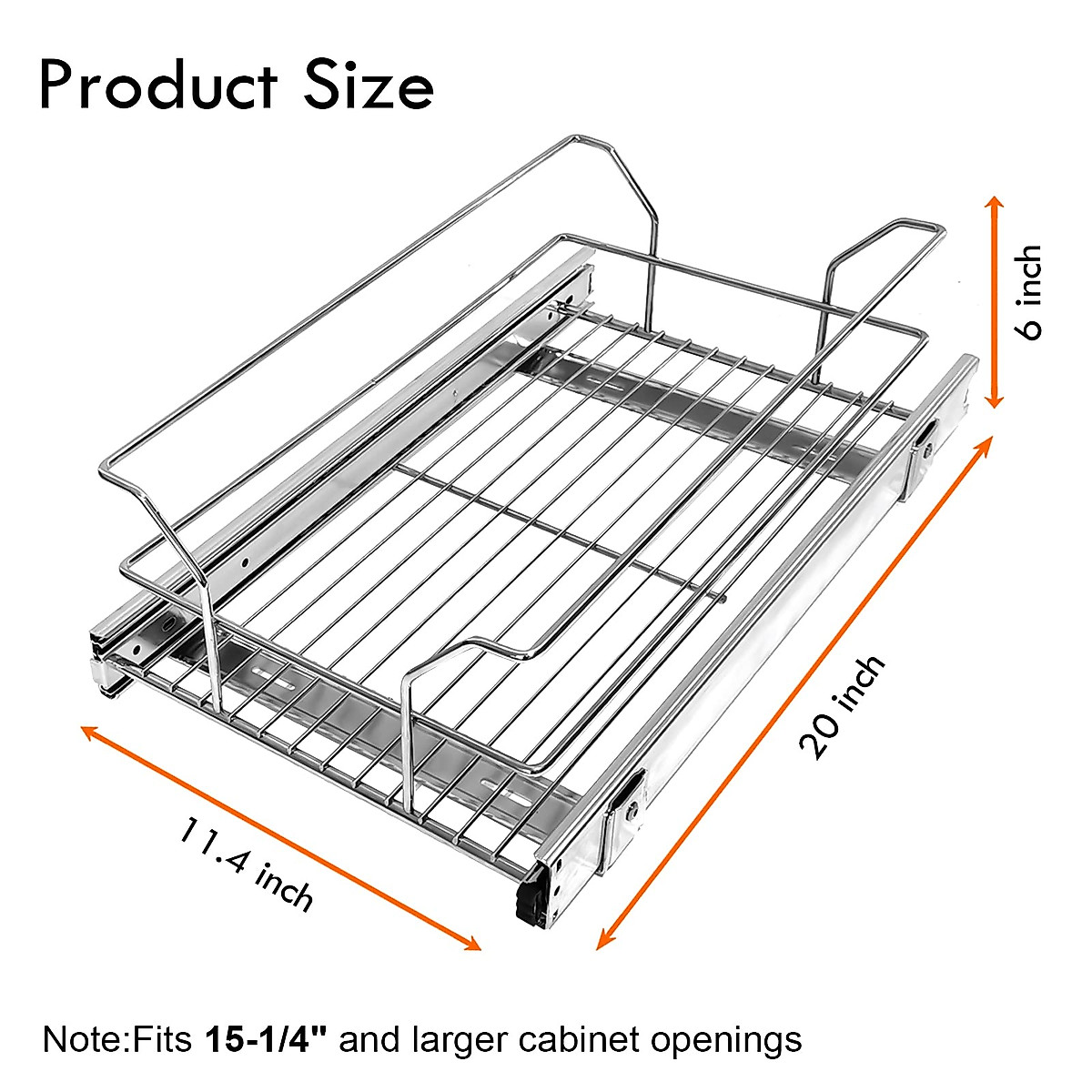 Atposh Pull Out Cabinet Organizer, Heavy Duty Single Wire Basket Pull Out Cabinet Sliding Drawer Organizer for Kitchen Base Cabinets, Chrome Finish 11" W x 21" D