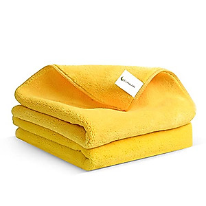 ECOREPUBLIC Extra Thick Microfiber Cleaning Cloth, 2 Pack, 16''x16'', Car Drying Towel for Cars Wash,Glass, Window, Microfiber Towels for Household, Ultra-Soft Plush Yellow