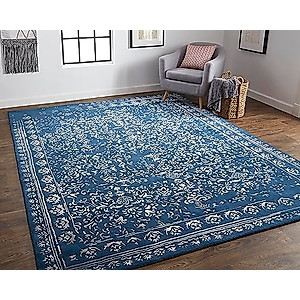Feizy Bella High/Low Floral Wool Rug, Vallarta Blue/Silver Gray, 8ft x 10ft Area Rug
