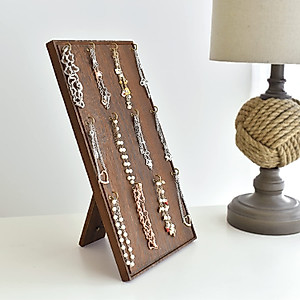 Ikee Design Wooden Jewelry Display Stand with 12 hooks, Earring Display with Hooks, Bracelet, Earring, Keychain Stand for Selling,7.8W x 7.8D x 15.9H in, Brown Color