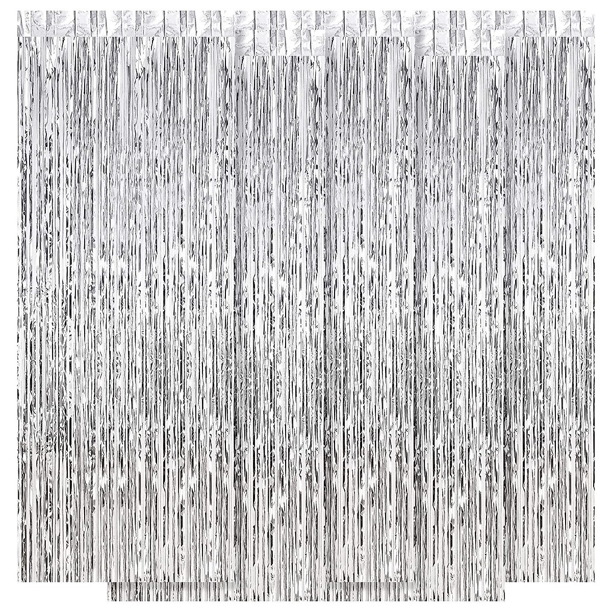 5 Pack Silver Fringe Backdrop 3.2ft x 8.2ft Foil Curtain Tinsel Foil Fringe Curtains Backdrop Tinsel Backdrop Streamers for Birthday Curtain Party Decoration Wedding Christmas Decoration (Silver)