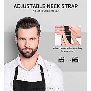 Syntus 2 Pack Adjustable Bib Apron Thicker Version Waterdrop Resistant with 2 Pockets Cooking Kitchen Aprons for Women Men Chef, White & Black