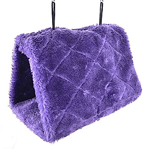 Winter Warm Bird Nest House Shed Hut Hanging Hammock Finch Cage Plush Fluffy Birds Hut Hideaway for Hamster Parrot Macaw Budgies Eclectus Parakeet Cockatiels Cockatoo Lovebird (M, Purple)
