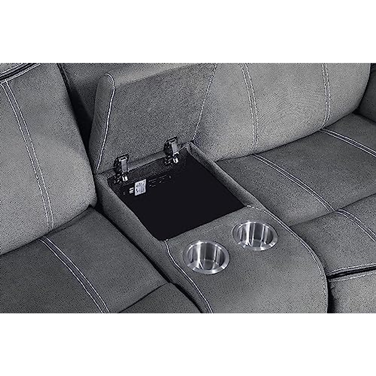 Acme Zubaida Reclining Loveseat with USB Dock and Console in 2-Tone Gray Velvet