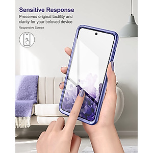 SURITCH Marble Case for Samsung Galaxy S21 FE, [Built-in Screen Protector] Full-Body Protection Shockproof Rugged Silicone TPU Bumper Protective Cover for Galaxy S21 FE 5G 6.4 Inch (Purple Lavender)