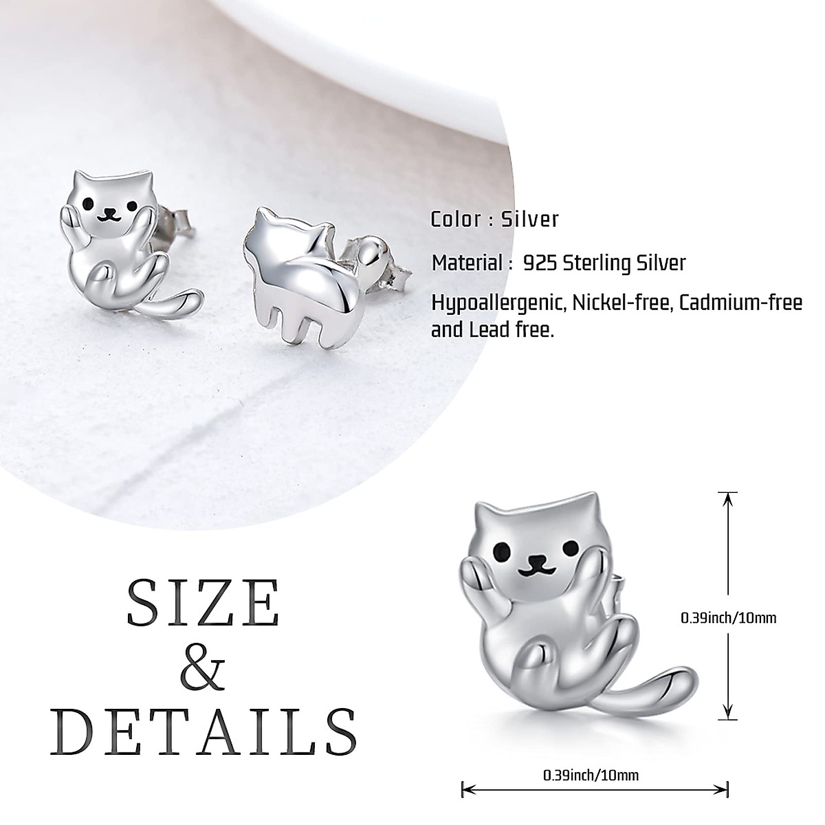 JUSTKIDSTOY Cat Earrings S925 Sterling Silver Cute Animal Kitten Stud Earrings cat Jewelry Gifts for Women Girls Hypoallergenic Earrings for Sensitive Ears