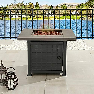 LOKATSE HOME 34" Propane Gas Fire Pit Table Outdoor with Cover 50,000 BTU Auto-Ignition Natural Slate Top Steel Flame Antique Bronze Finish Lava Rocks Included, 34inch Square
