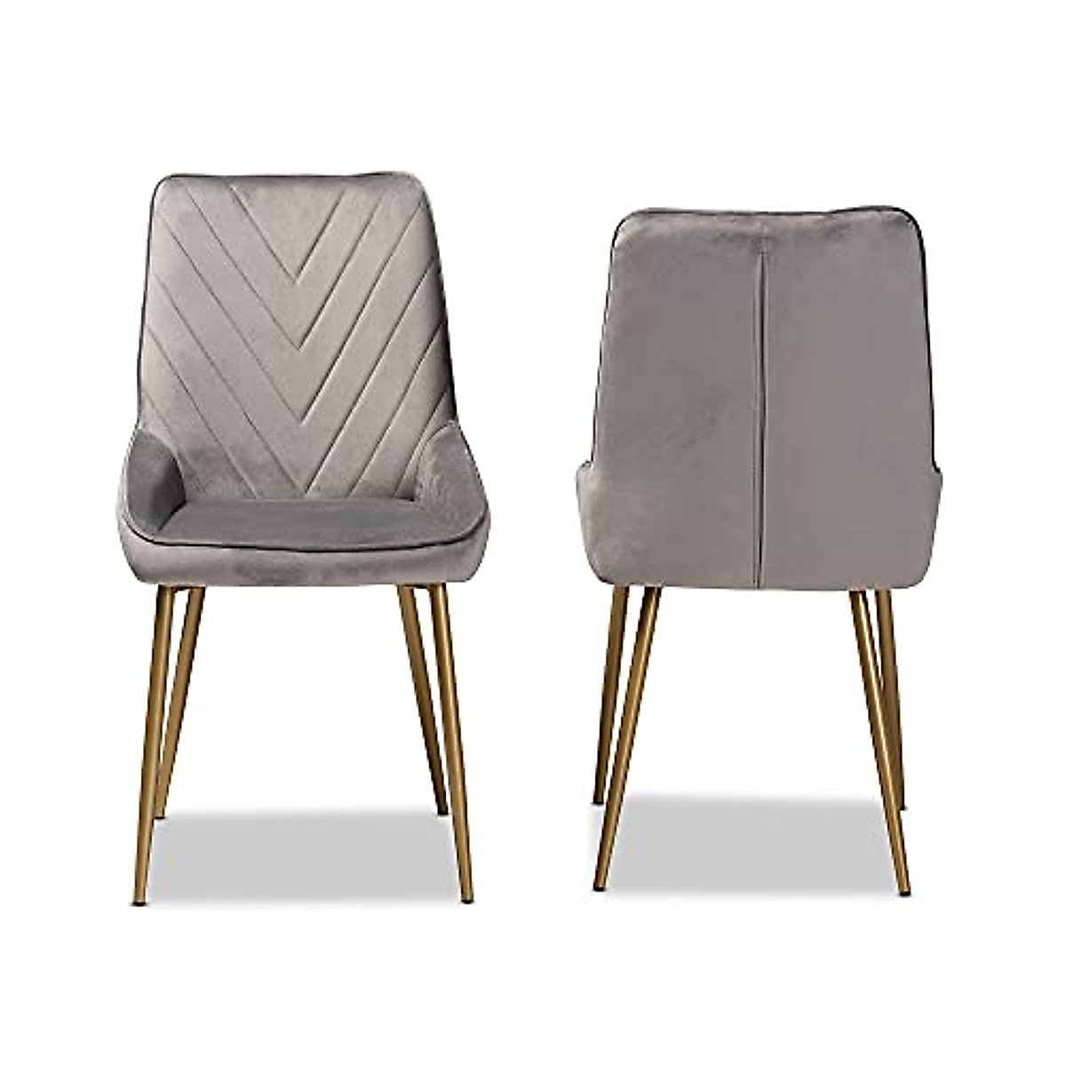 Baxton Studio Priscilla Contemporary Glam and Luxe Grey Velvet Fabric Upholstered and Gold Finished Metal 2-Piece Dining Chair Set