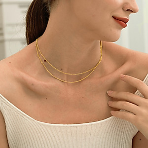CHESKY Dainty Gold Necklace for Women, Simple Gold Satellite Choker Necklace 14k Real Gold Plated Thin Layered Necklace Womens Trendy Gold Filled Double Choker Necklaces Dainty Jewelry Gift for Her