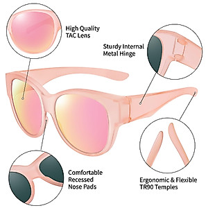 URUMQI Sunglasses Fit Over Glasses for Women, Polarized UV400 Protection Sun Glasses Trendy Round Cat Eye Shades Large Lens