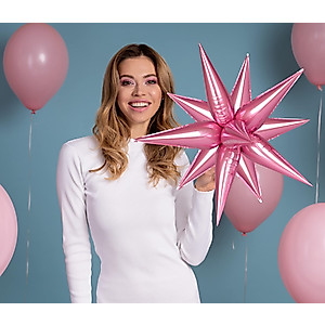 50pcs Pink Star Balloons Mylar, Pink Spike Explosion Star Foil Balloons Metallic, Pink Starburst Cone Point Star Balloons for Bachelorette, Baby Shower, Valentines Day, Birthaday, Wedding Decorations