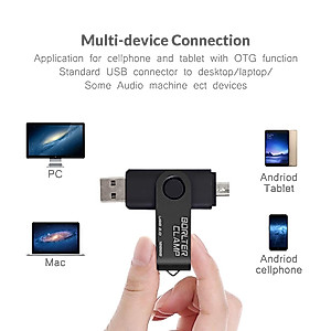 BorlterClamp 128GB USB Flash Drive Dual Port Memory Stick, OTG Thumb Drive with Micro USB Drive Port for Android Smartphone Tablet & Computer (Black)