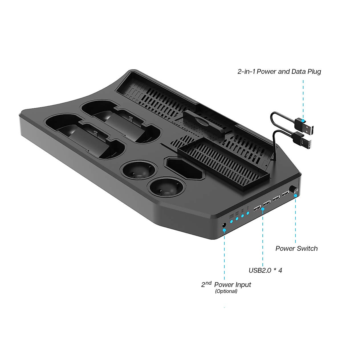 ElecGear Vertical Charging Stand with Cooling Fan PSVR Headset Storage Stand, Docking Station Charger Dock for Move and DualShock 4 Controller, PlayStation , PS VR
