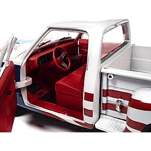 1980 D150 Adventurer Pickup Truck White with American Flag Graphics and Red Interior 1/18 Diecast Model Car by Auto World AW310
