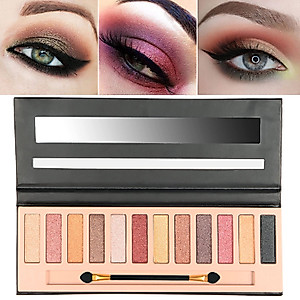 2 Pcs 12 Colors Eye Shadow Palette,Nude Matte Smokey Shimmer Glitter Eyeshadow Palette,Blendable Rich Colors,Waterproof Beauty Makeup Palette Kit with Double-Ended Makeup Brush(A+B)