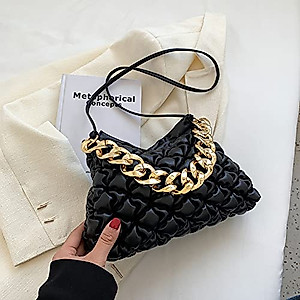 AIZHIYI Fashion Pleated Women Handbags Chain Leather Messenger Clutch Bags (Black)