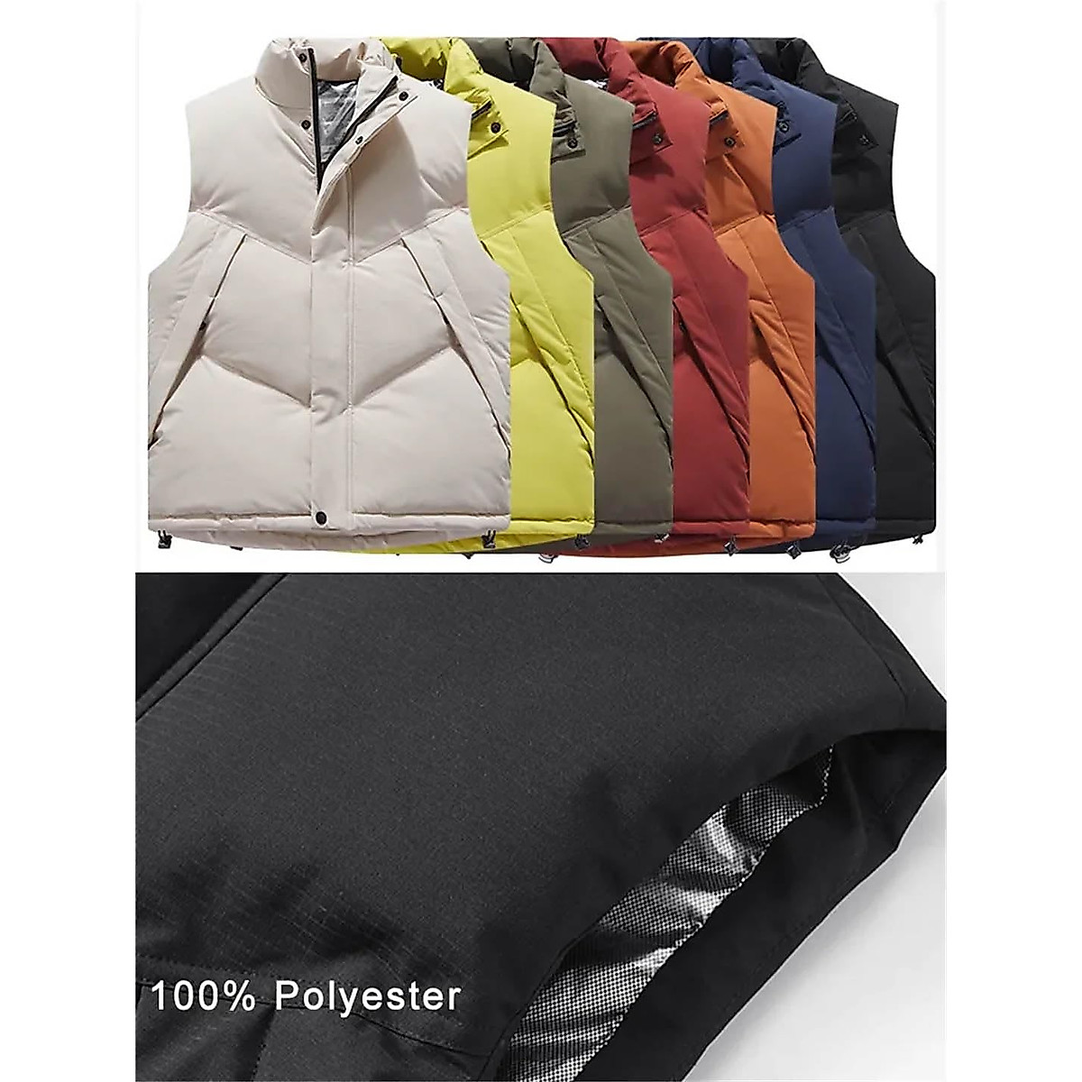 Winter Padded Vest Men Stand Collar Sleeveless Thick Warm Jackets Windproof Thermal Gilet Coats Bright EN8 XL