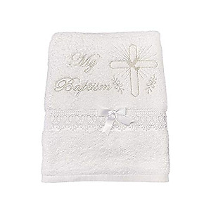 Pink Princess - White Baptism Towel for Boys and Girls - 100% Cotton for Christening Godchild Gift LDS