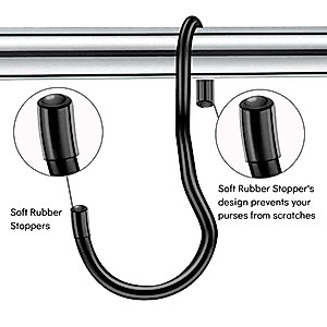 Purse Hanger for Closet - 10 Pack Closet Hooks for Bags - Unique Twisted Design Closet Rod Hooks Saves Space, Large Size Purse Hooks for Hanging Handbags, Belts, Scarves, Hats, Clothes - Black