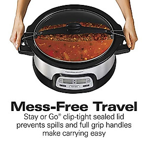 Hamilton Beach 33861 Portable Programmable Slow Cooker, Dishwasher Safe Crock, 6 Qt, FlexCook Dual Digital Timer/2 Heat Settings, Lid Lock for Easy Travel, Silver